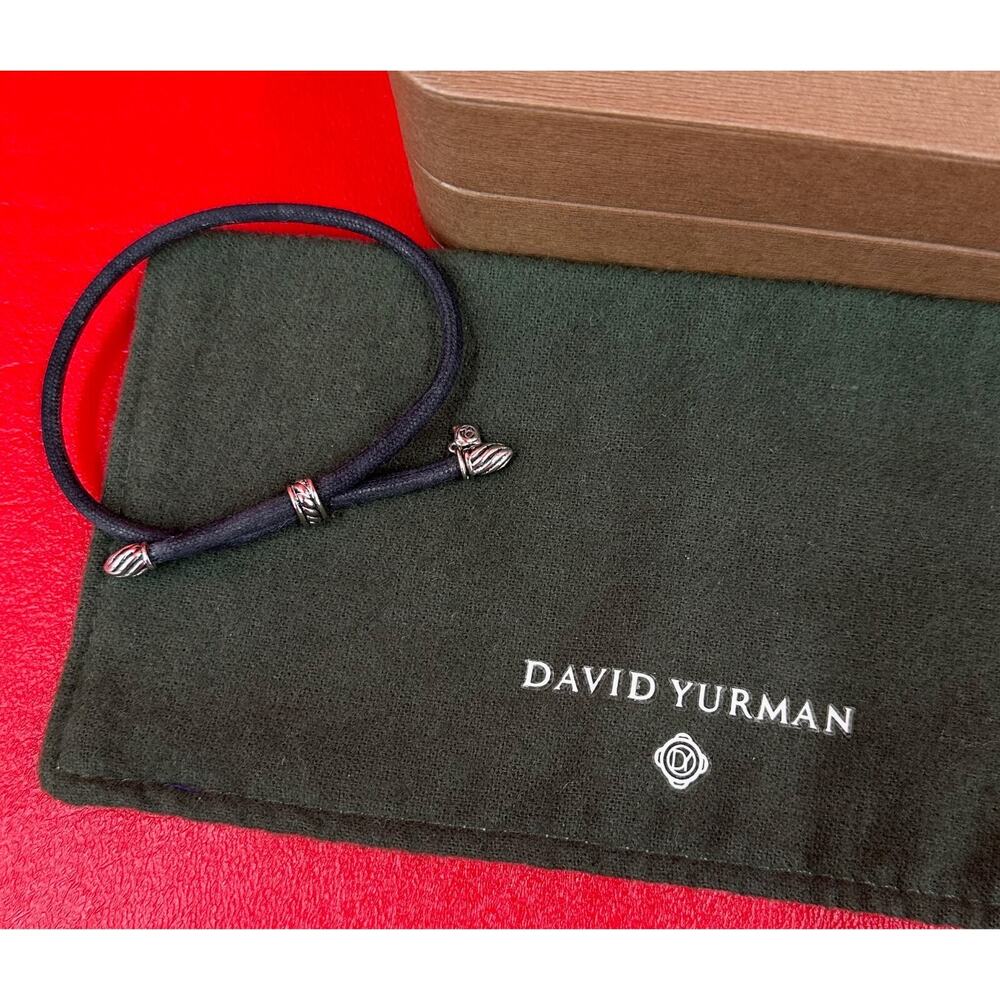 David Yurman Sterling Silver Logo Charm Black Adjusta… - Gem